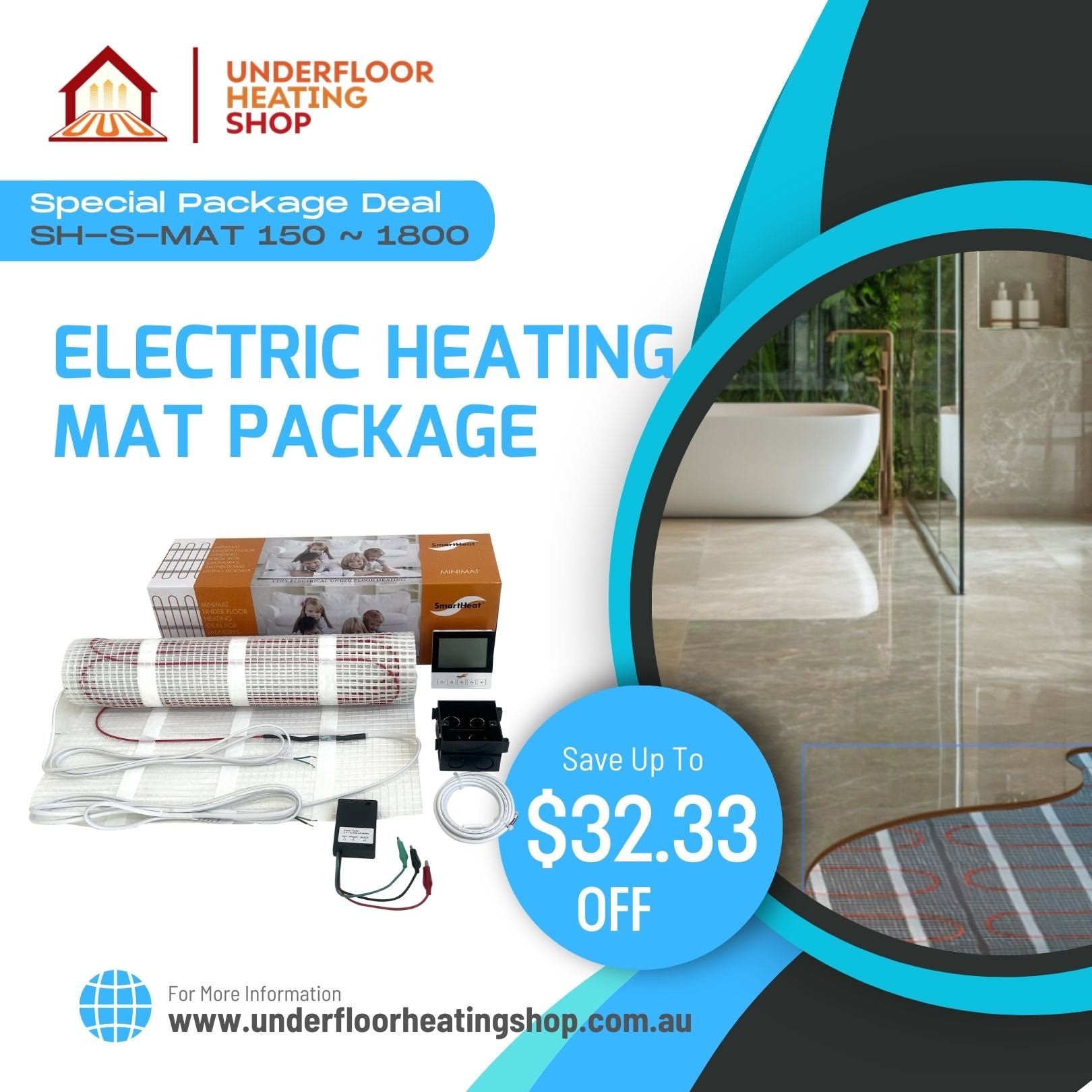 [SmartHeat] S-Mat (150w/sqm) 2.5mm Electrical Underfloor Heating DIY K ...